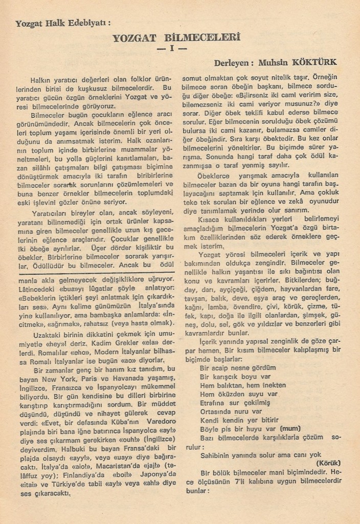 Bilmeceler | HER YÖNÜYLE YOZGAT